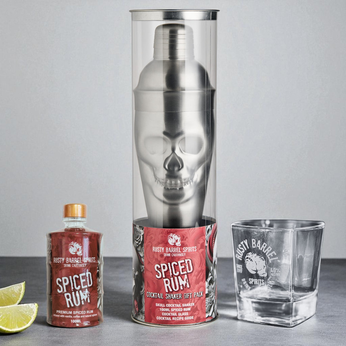 Rusty Barrel Spirits Skull Cocktail Shaker Gift Set | Spiced Rum