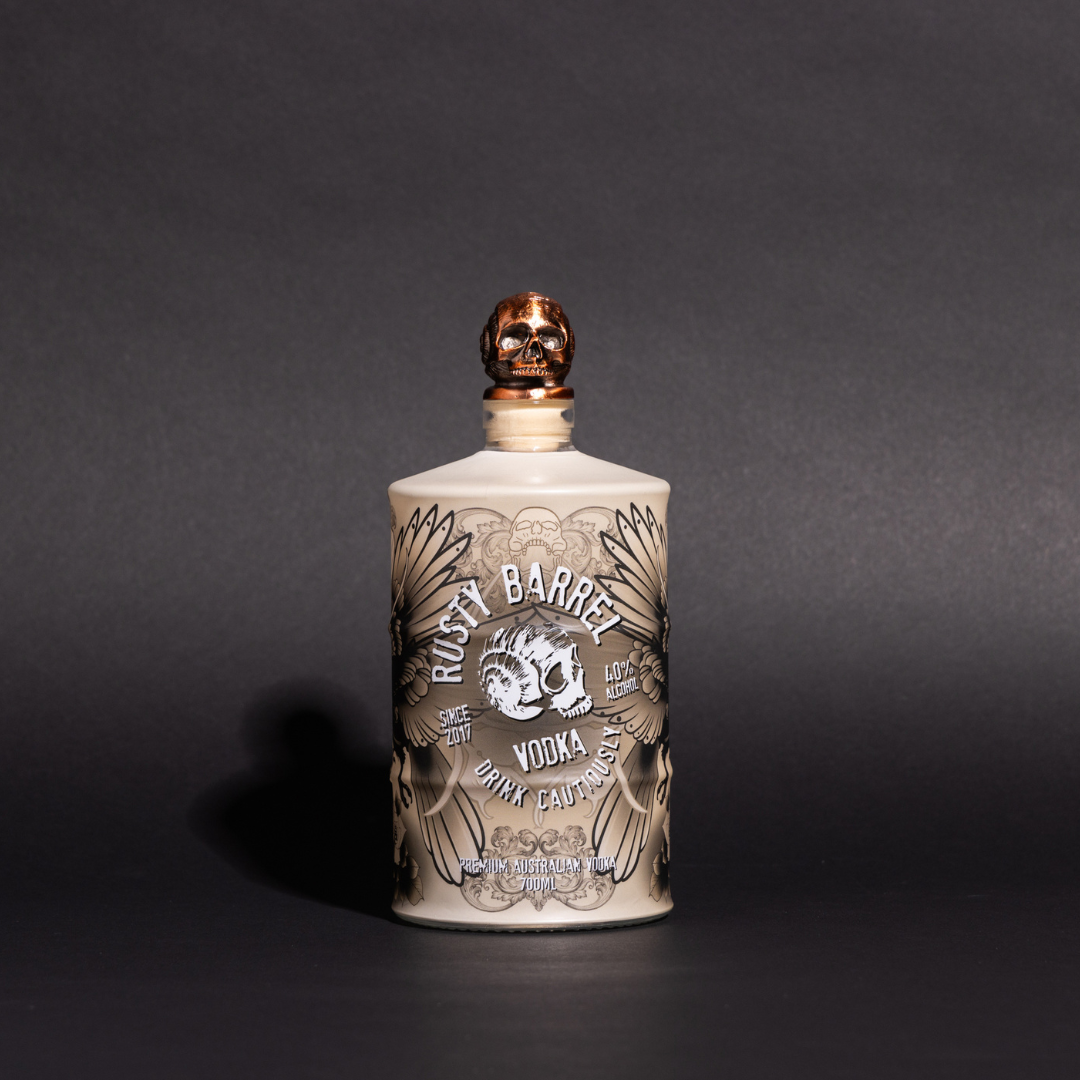 Rusty Barrel Spirits Premium Vodka 700ml x ThatGuy Stork Tattoo Sleeves